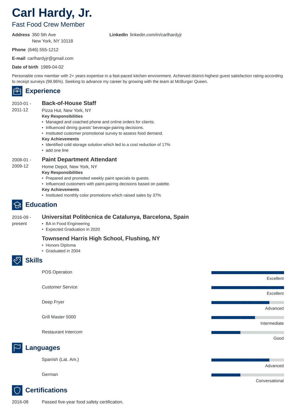 Fast Food Resume Sample Writing Guide 10 Tips 