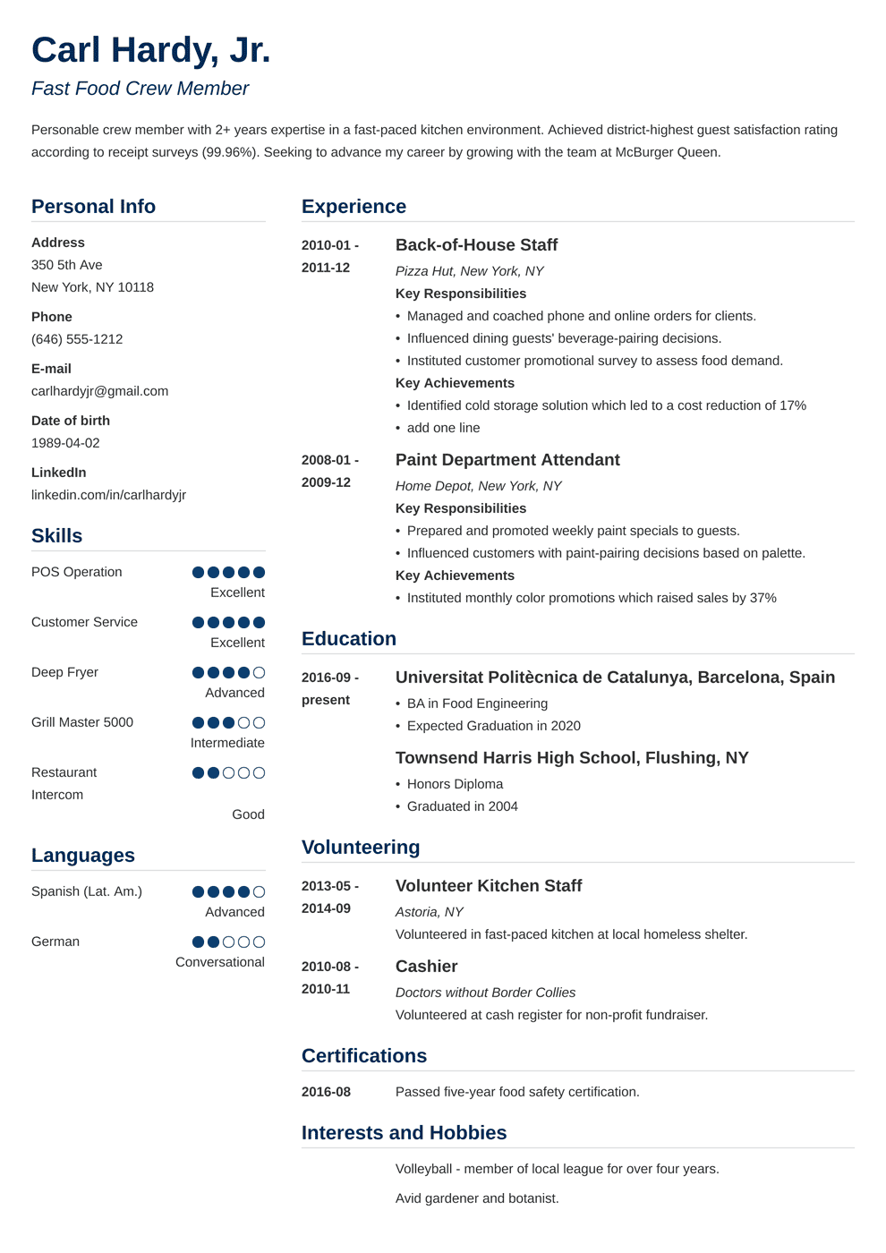 Fast Food Resume Sample Writing Guide 10 Tips 