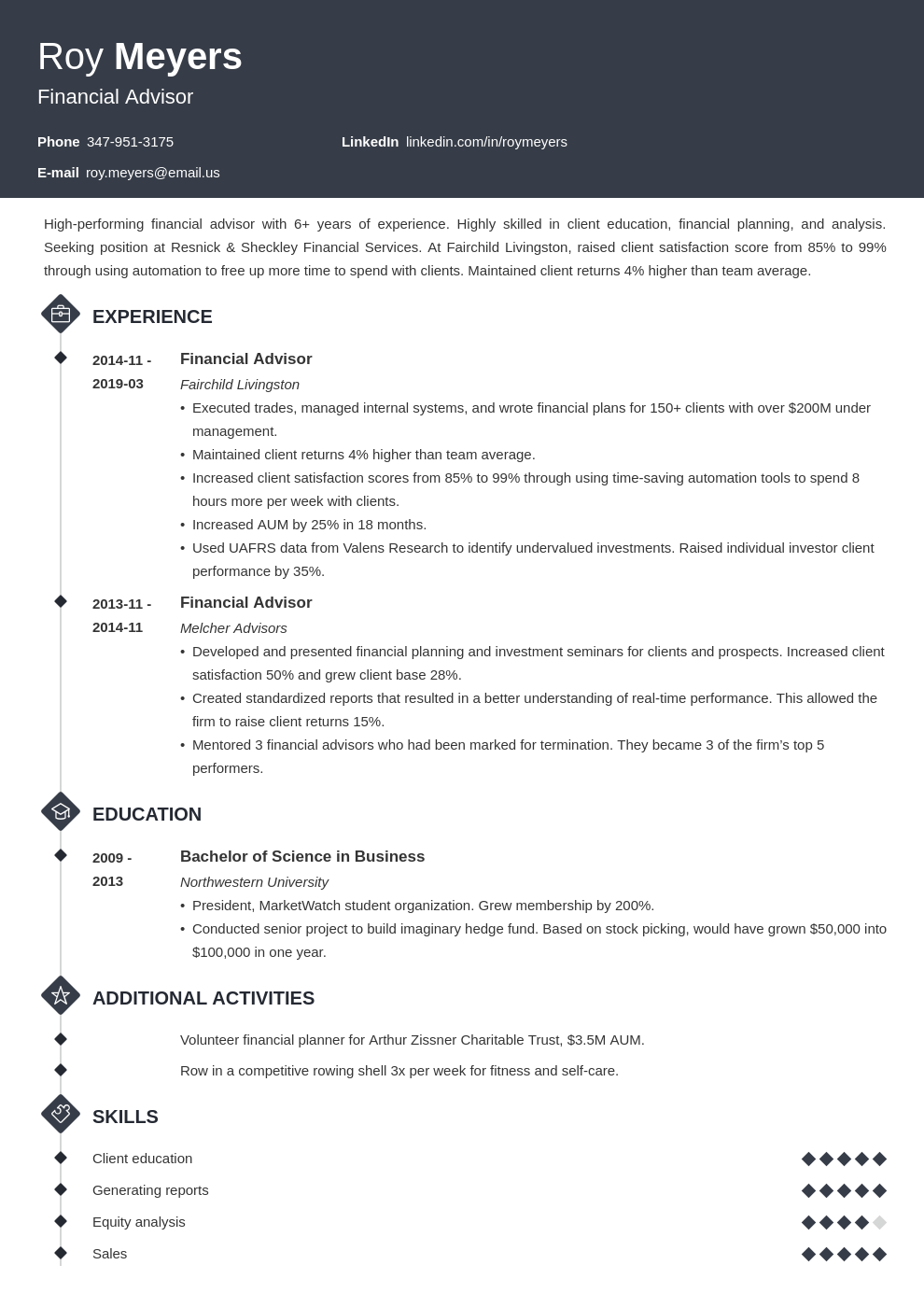 Financial Advisor Resume Sample Guide 20 Examples 