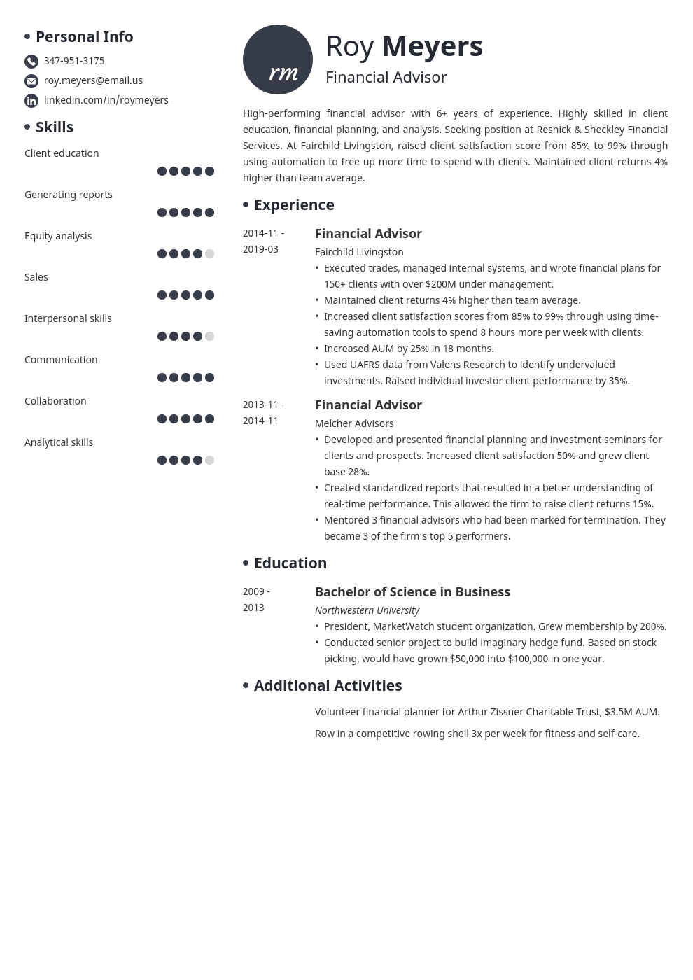 Financial Advisor Resume Sample Guide 20 Examples 