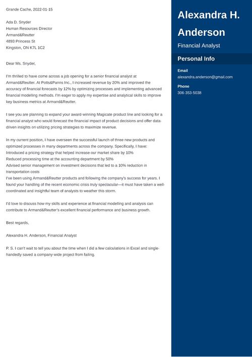 Financial Analyst Cover Letter Sample Writing Tips