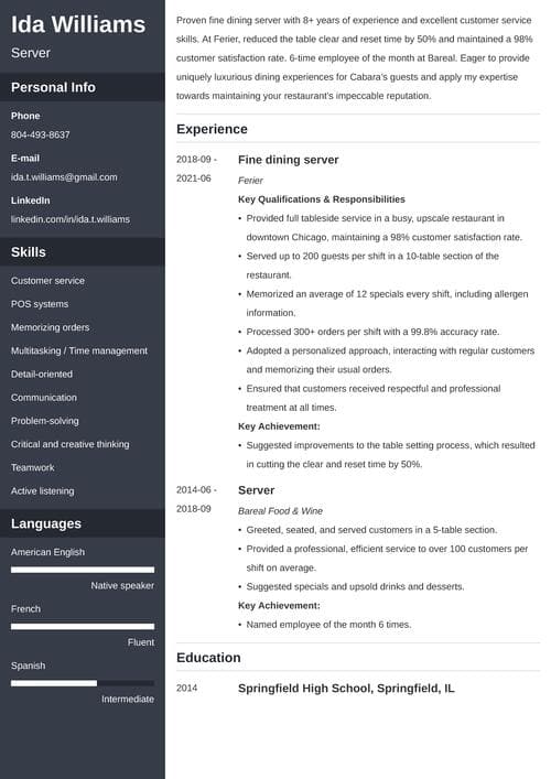 Fine Dining Resume Samples For A Server Hostess Bartender Fine Dining Resume Samples For A Server Hostess Bartender