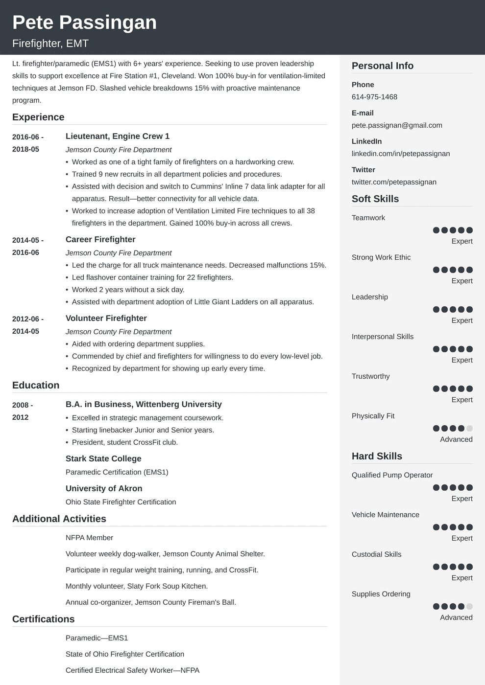 Firefighter Resume Examples Template Guide 20 Tips 