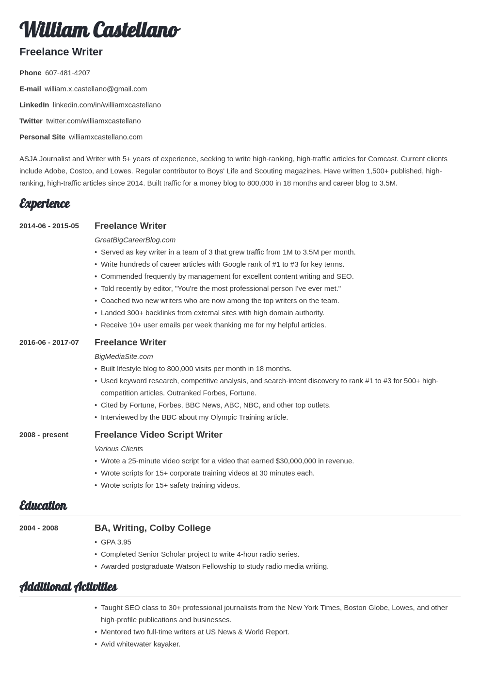 How To Write A Freelancing Resume Examples Guide 