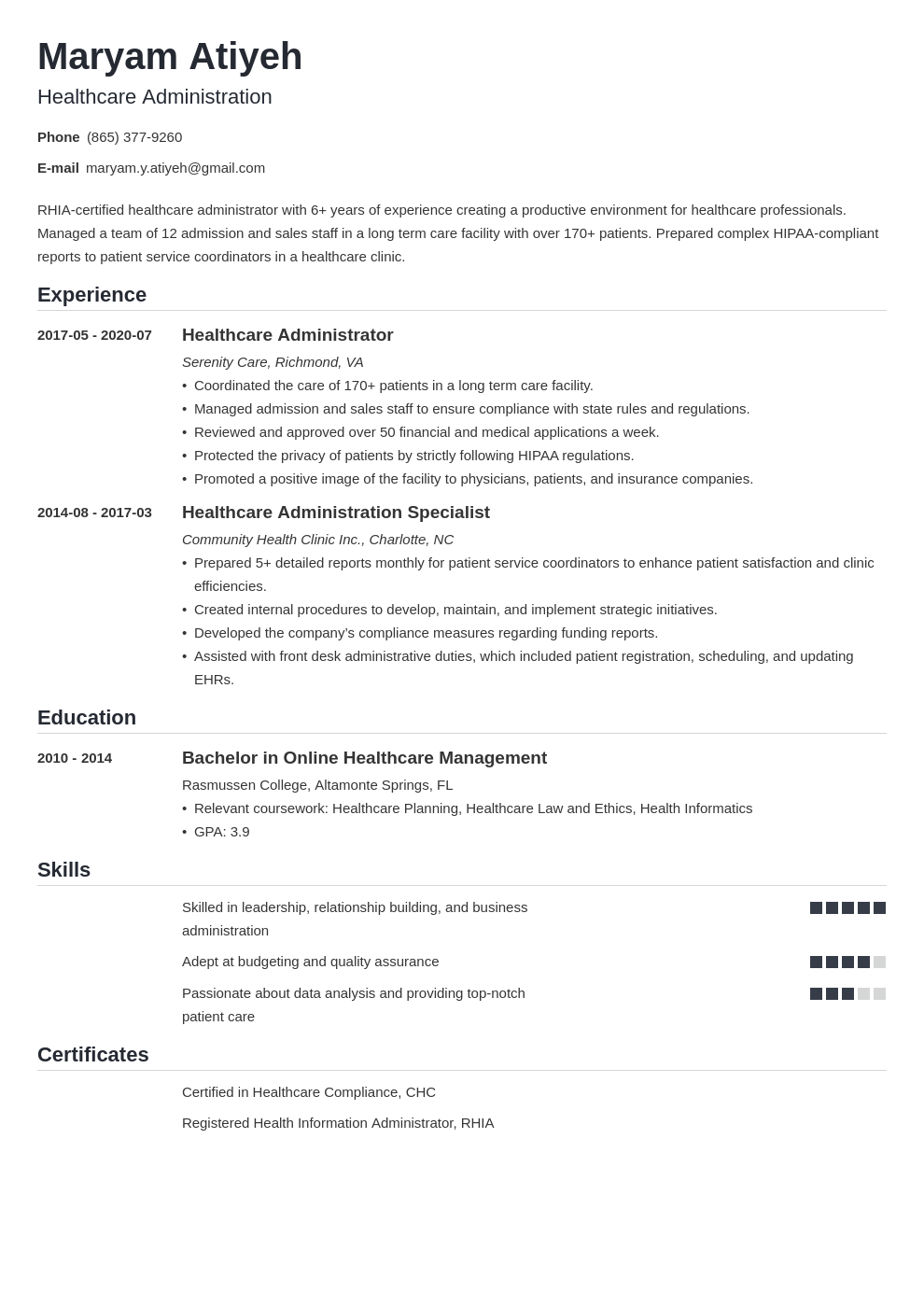 Healthcare Administration Resume: Samples and Writing Guide Healthcare Administration Resume: Samples and Writing Guide