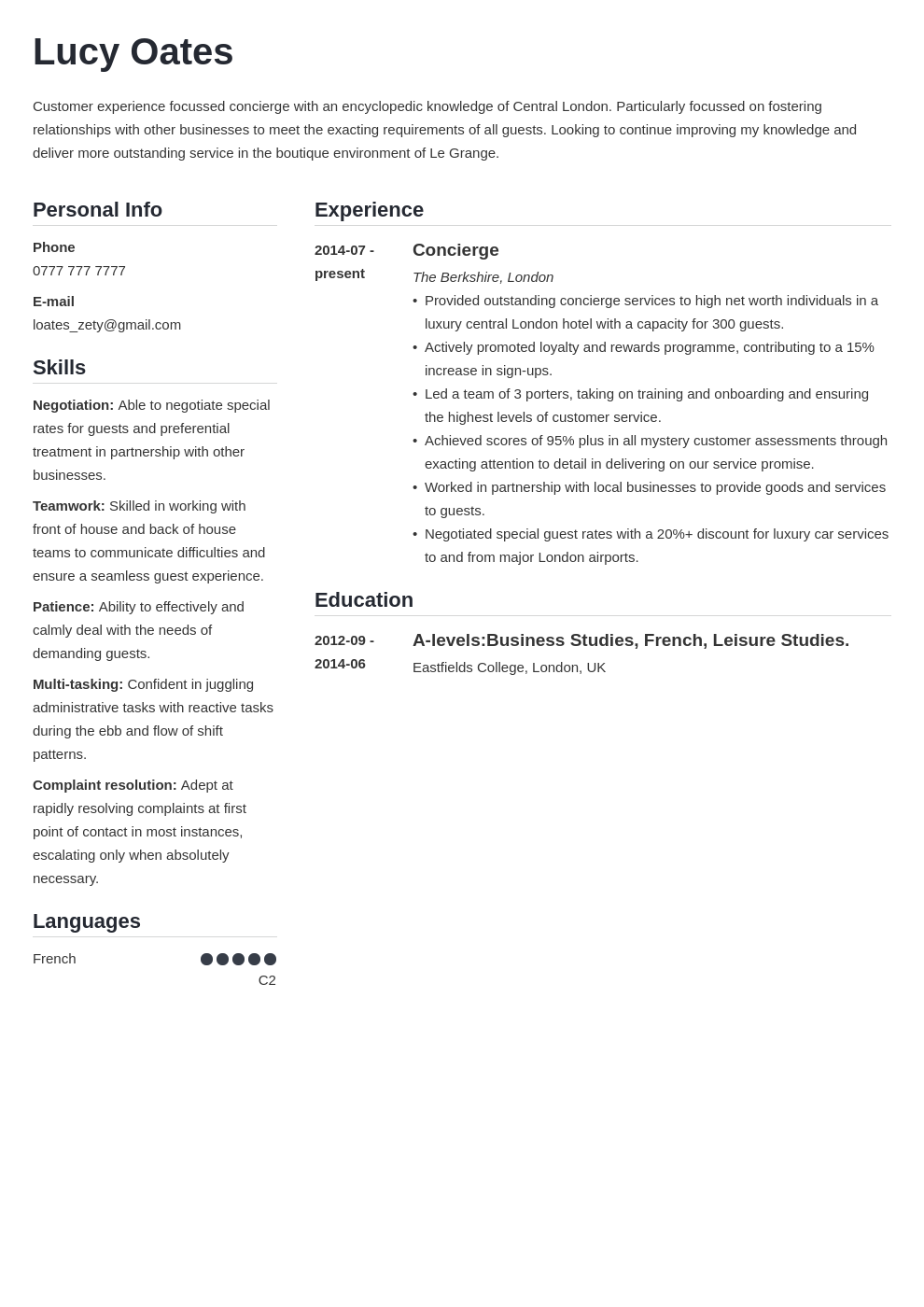 Hospitality CV Examples Template Skills For A CV Hospitality CV Examples Template Skills For A CV
