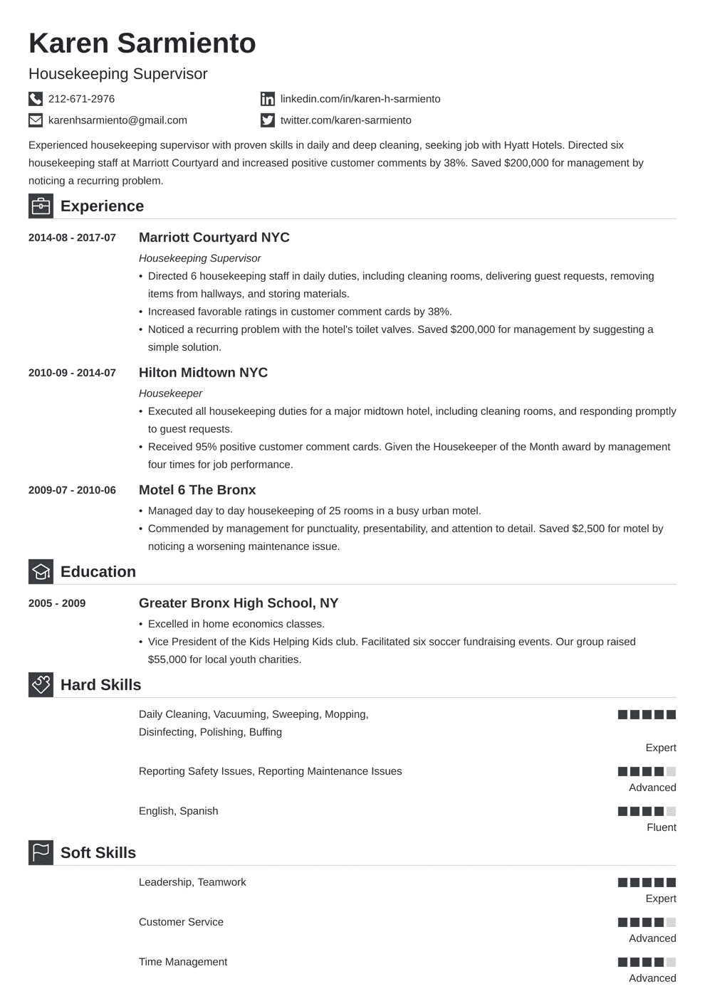 Housekeeping Resume Examples Job Description Skills 