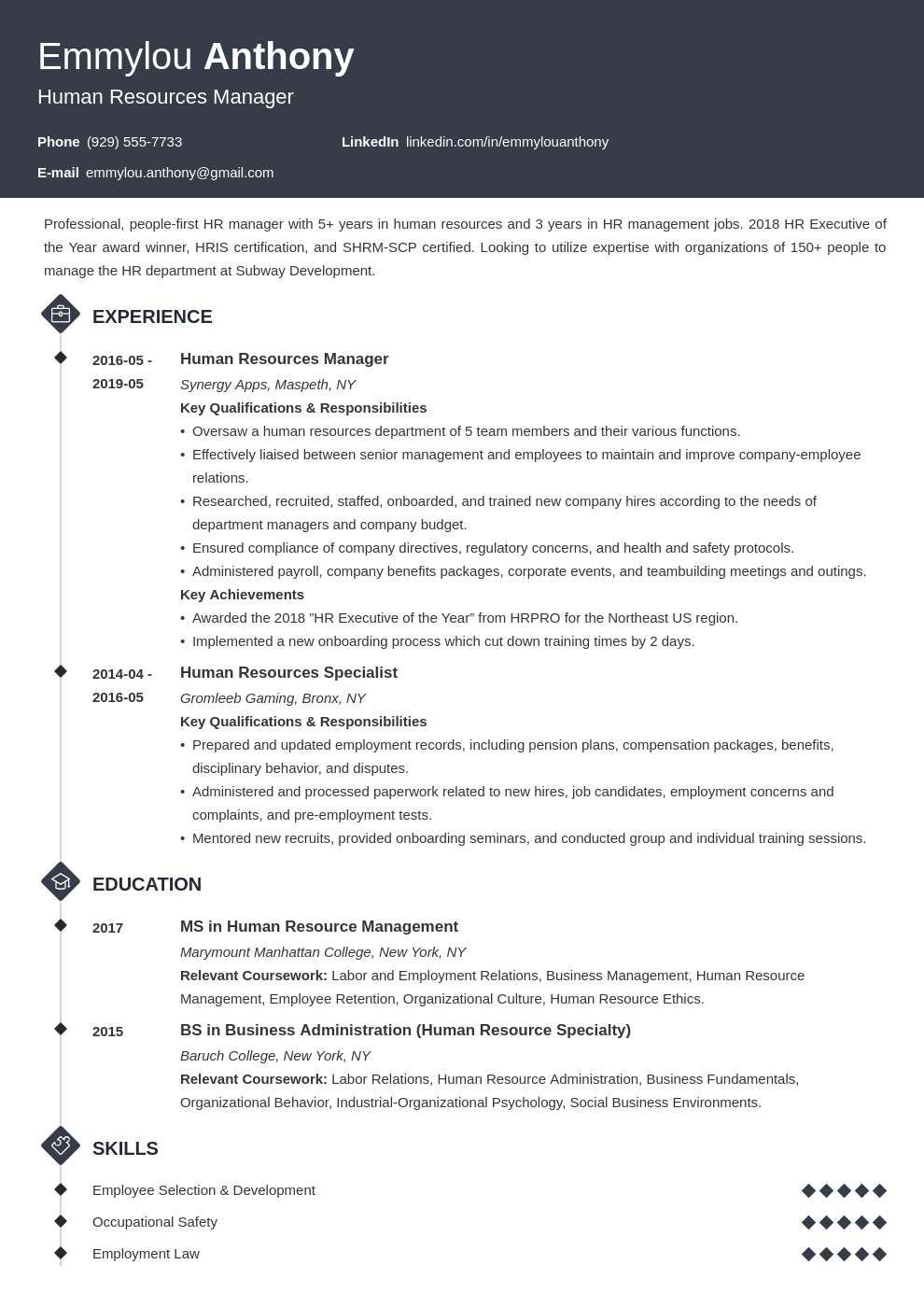 Human Resources (HR) Manager Sample [+Skills & Summary]