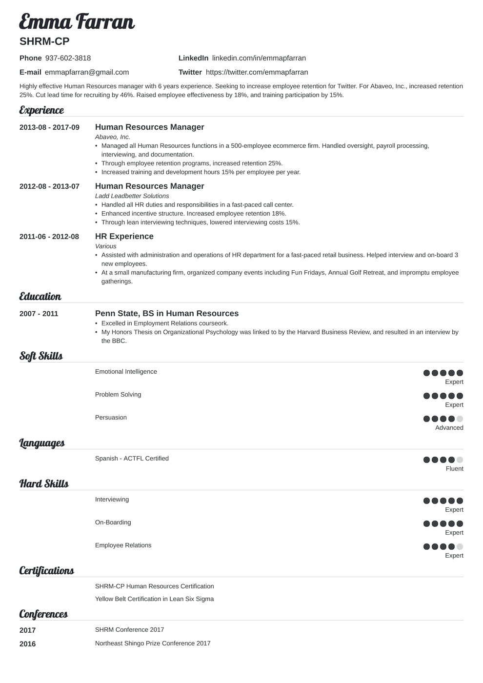 Human Resources HR Resume Examples Guide For 2023