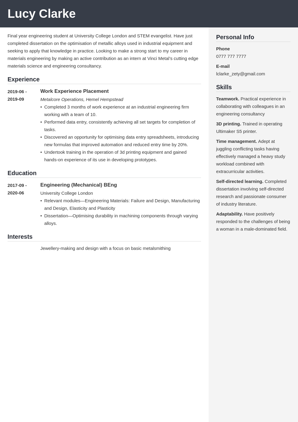 Internship CV Sample And How To Write 10 Templates 