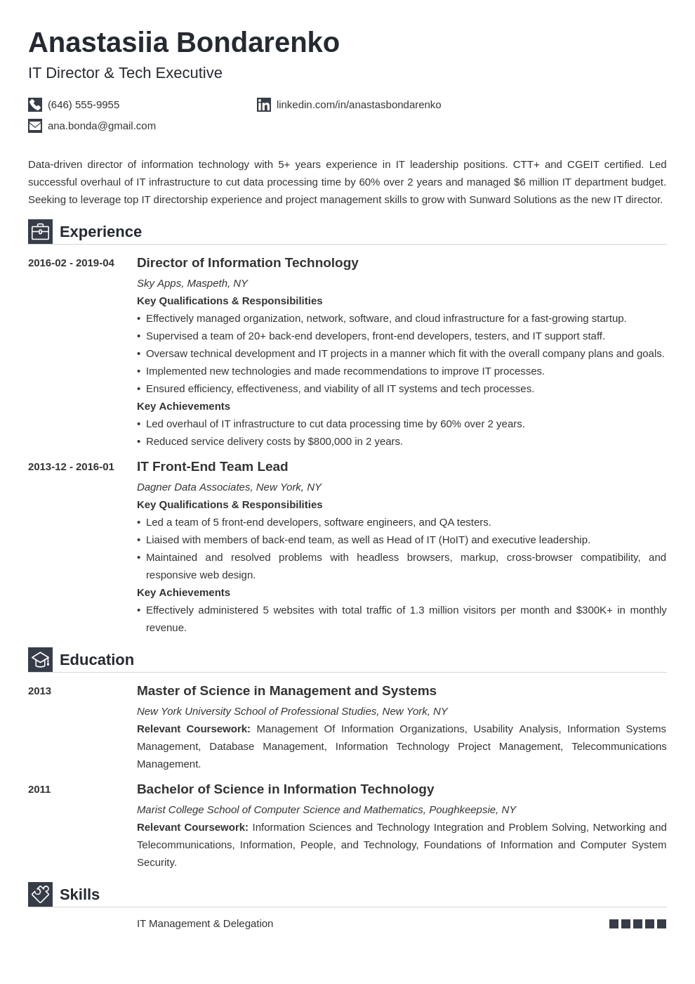 IT Director Resume Sample Writing Guide 20 Tips 