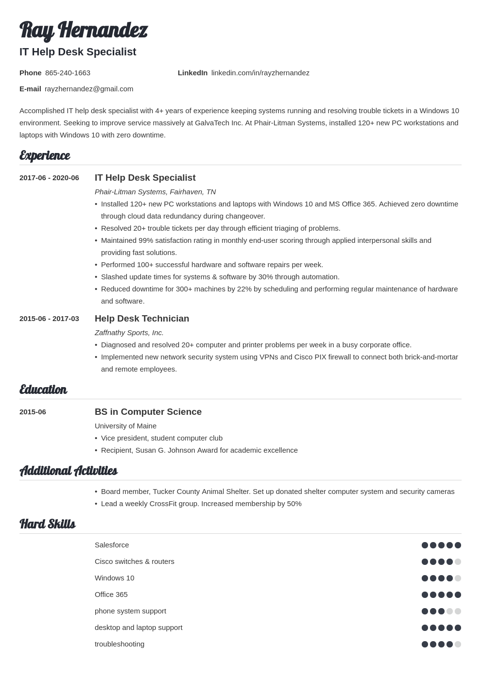 Entry Level It Help Desk Resume Example