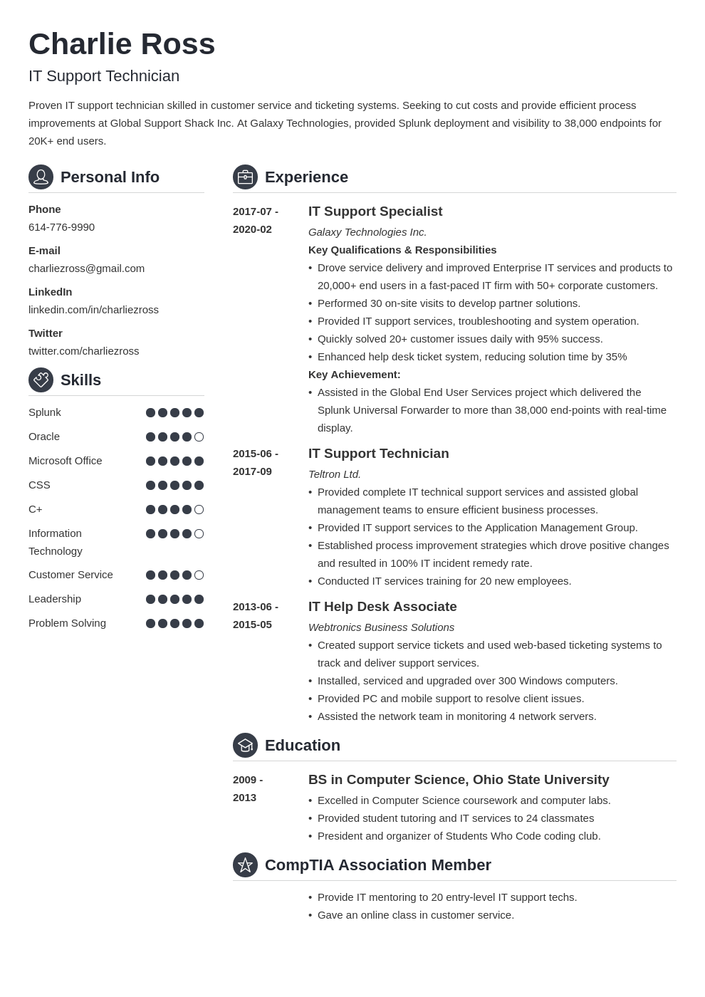 IT Support Resume Examples Help Desk Technician 