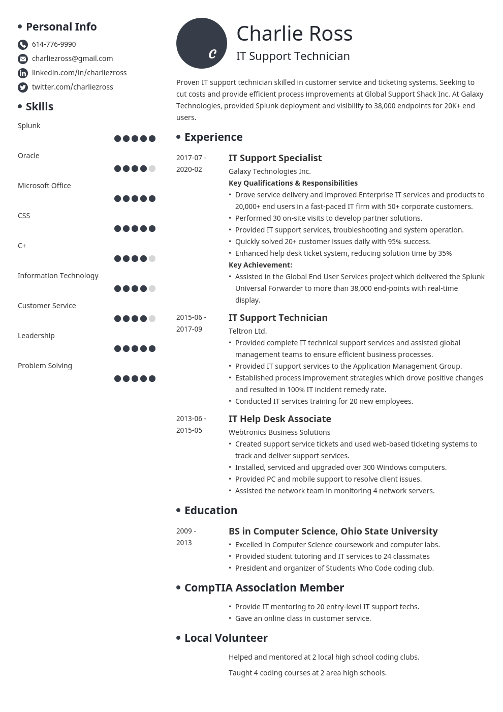  IT Support Resume Examples Help Desk Technician 