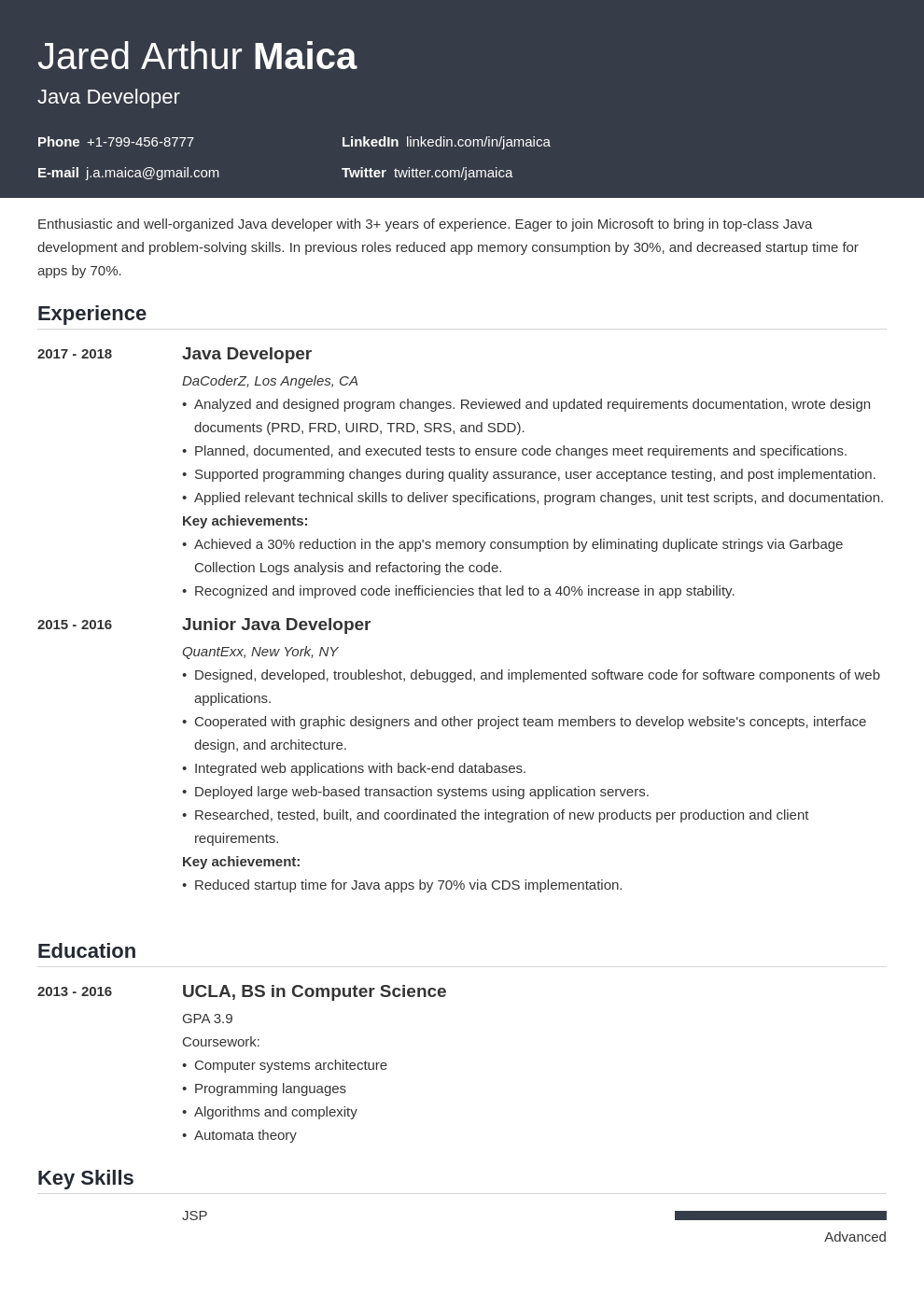 Best Java Developer Resume Blog Resume Template