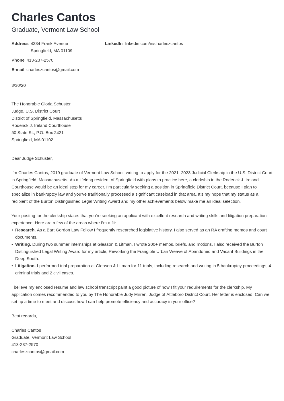 Judicial Clerkship Cover Letter Sample And Writing Guide