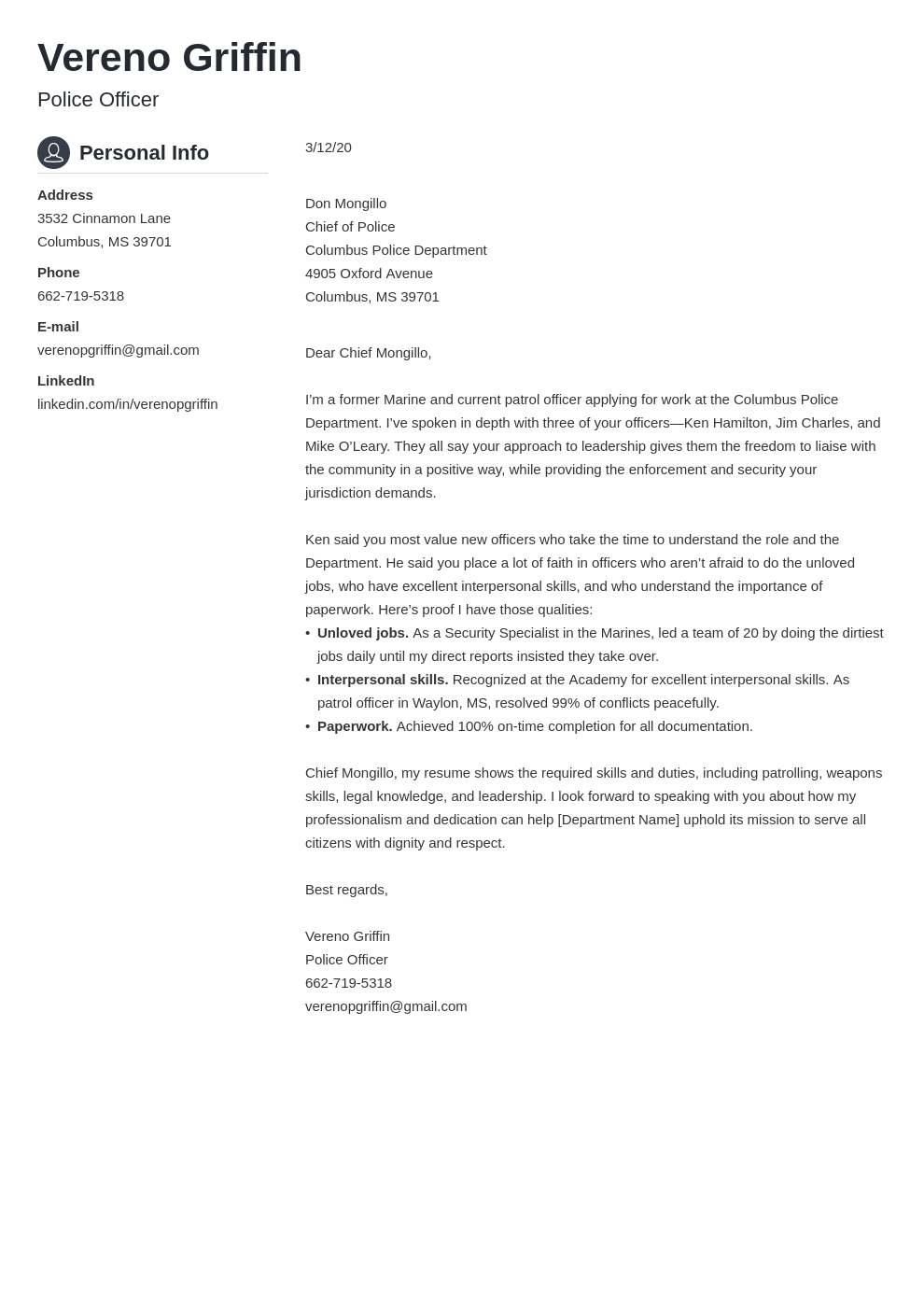 Law Enforcement Cover Letter Examples Writing Guide