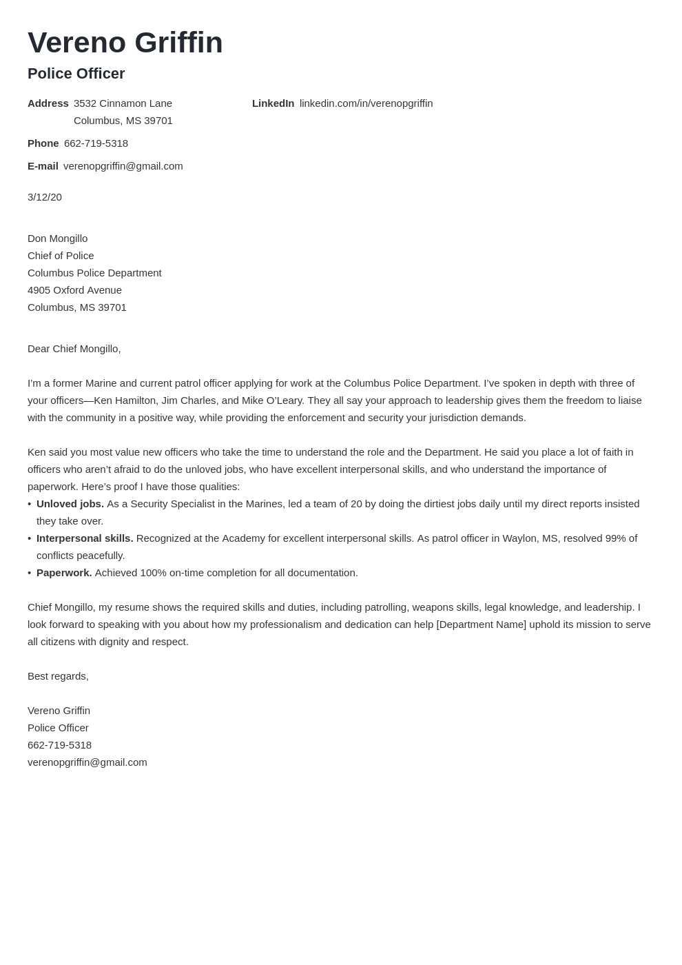 Law Enforcement Cover Letter Examples Writing Guide