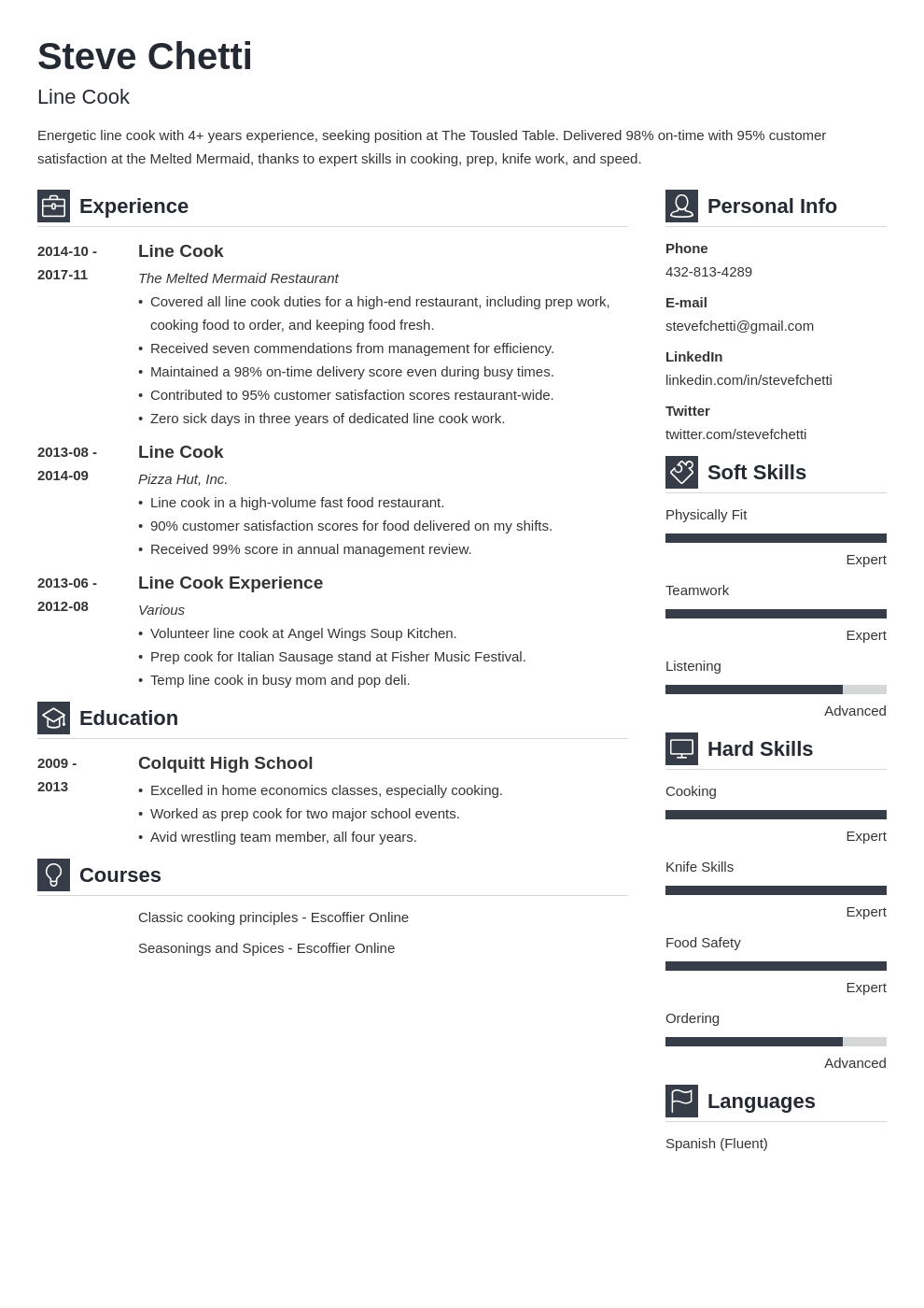 Line Cook Resume Sample Job Description And Skills 