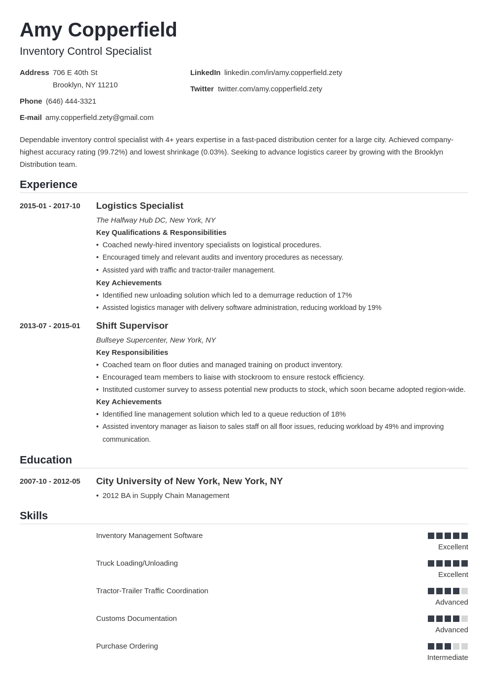 Logistics Resume Sample Skills CV For Specialists 