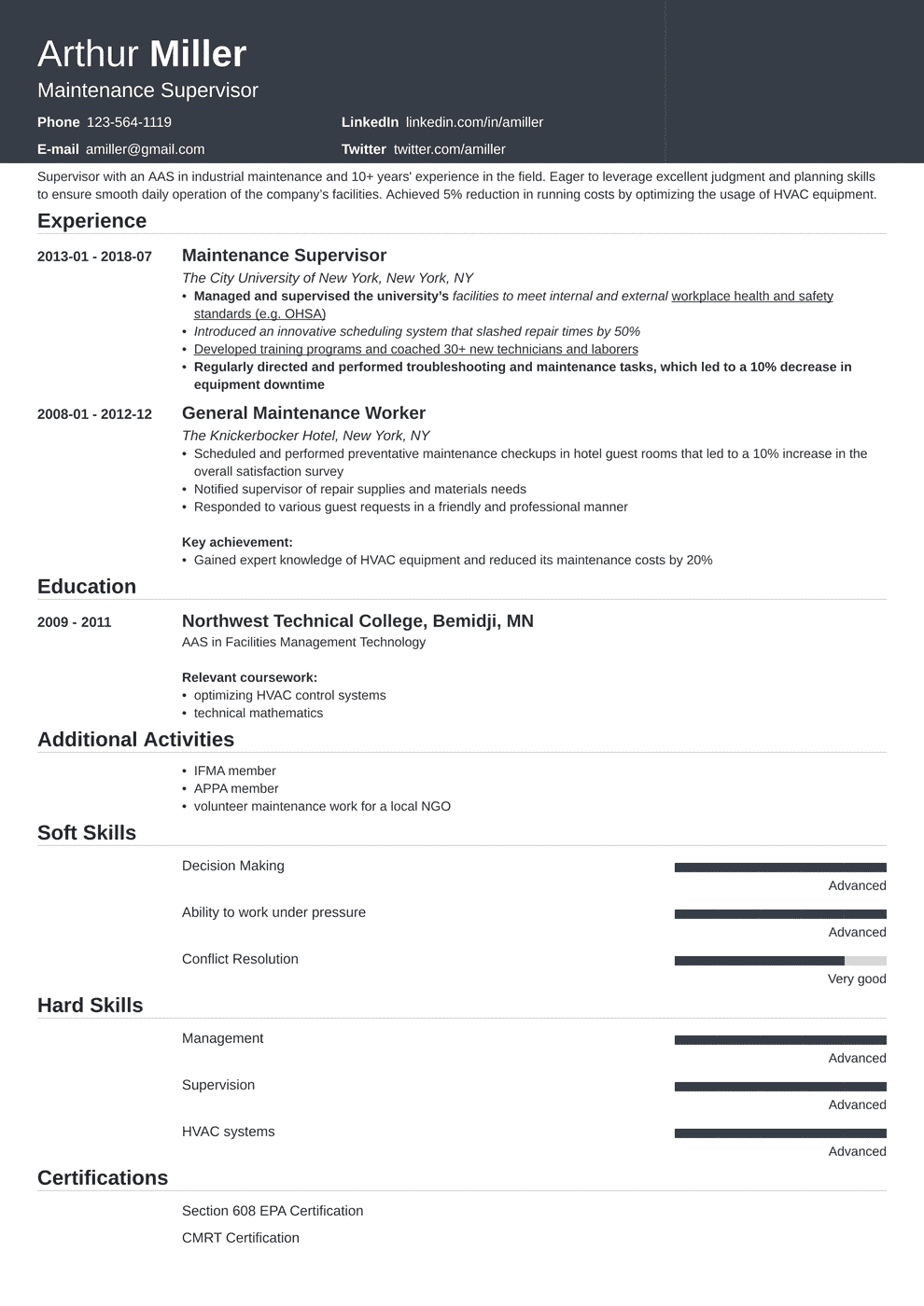 Maintenance Resume Examples For A Worker Supervisor