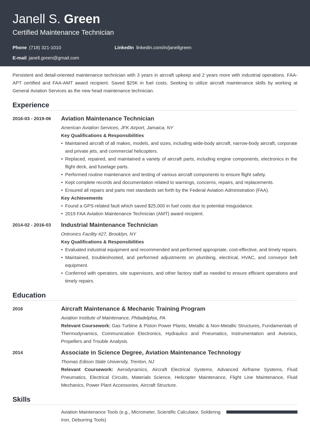 Maintenance Technician Resume Examples Templates 2025