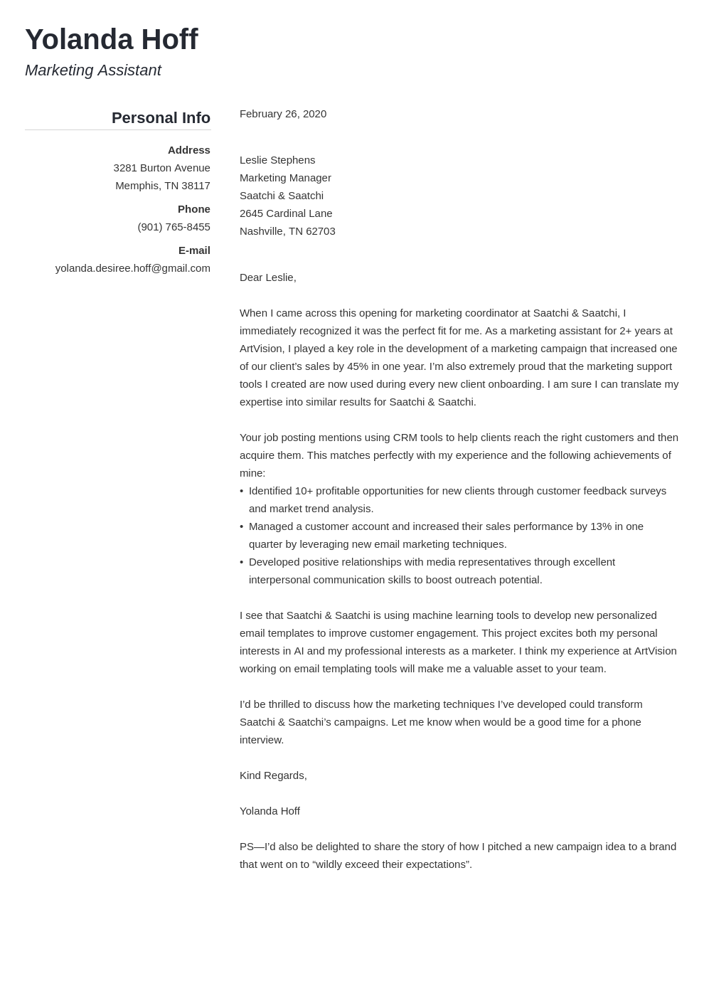 Marketing Coordinator Cover Letter Sample Writing Guide