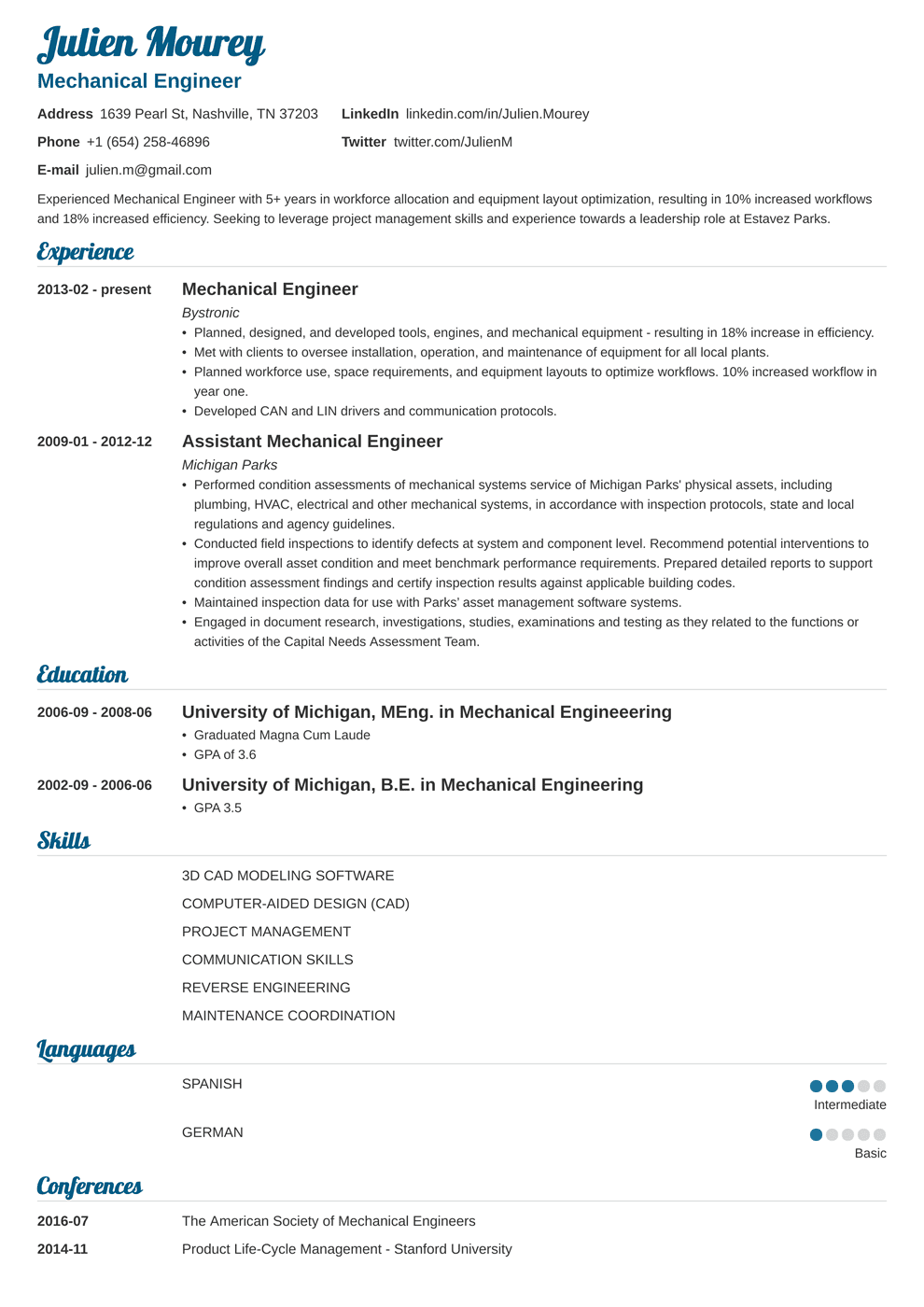 Mechanical Engineer Resume Examples Template Guide 