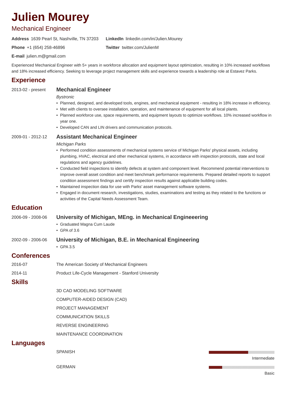 Mechanical Engineer Resume Examples Template Guide 
