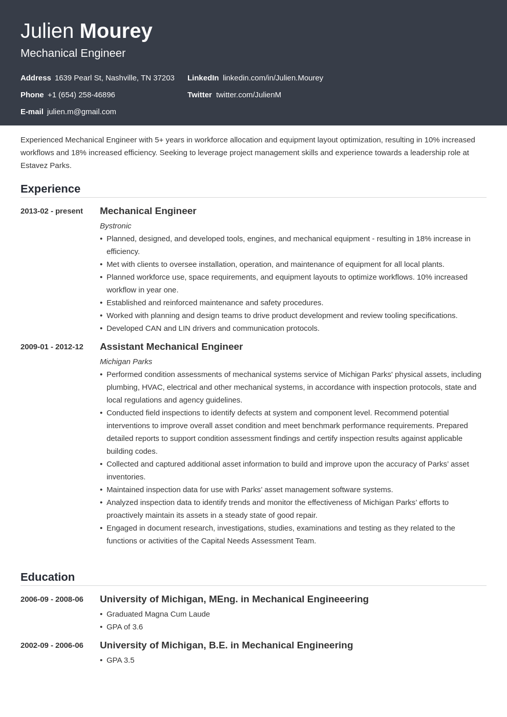 Mechanical Engineer Resume Examples Template Guide 