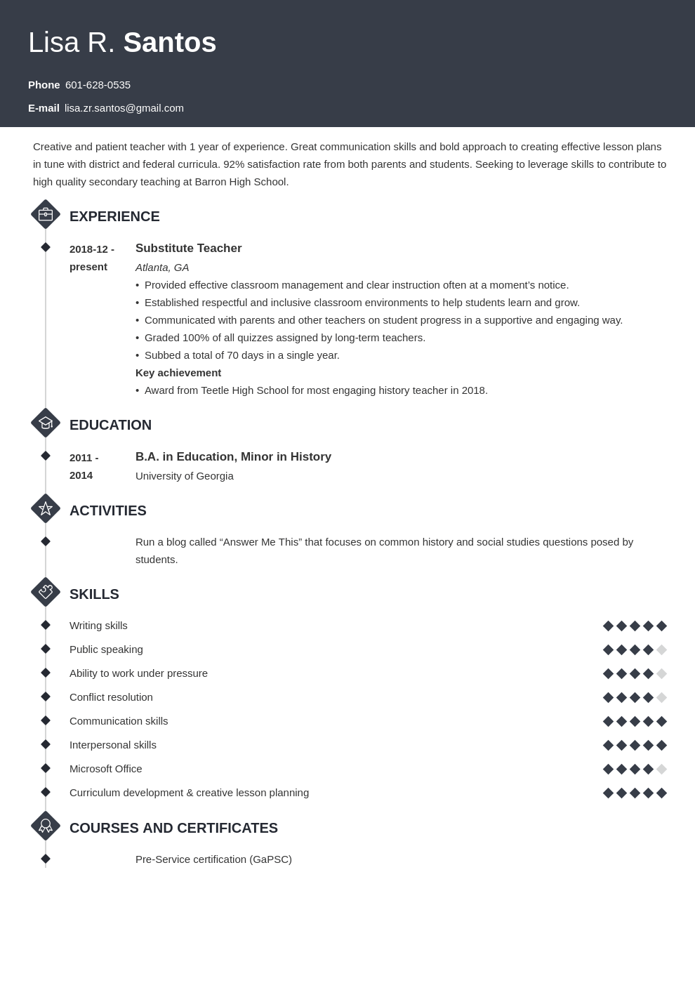 Sample Resume For Experience Teacher Temiarianac