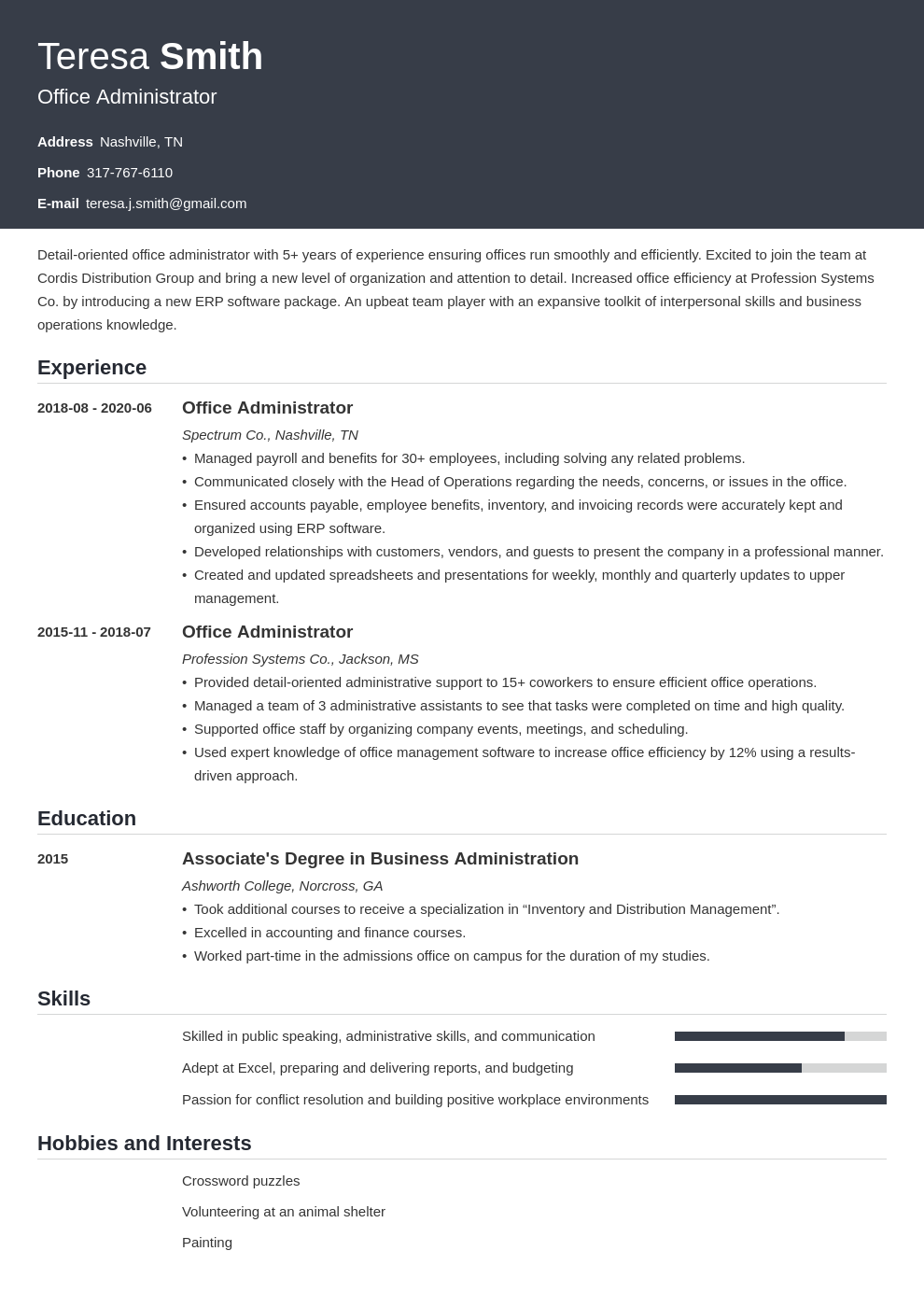 Office Administrator Resume Examples And Guide 10 Tips 