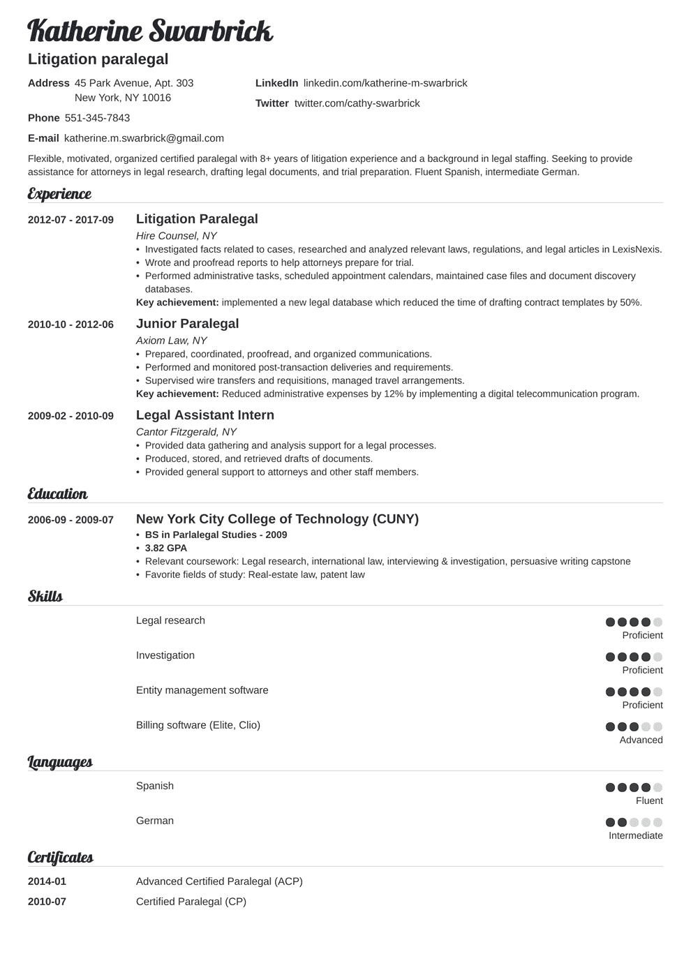 Paralegal Resume Samples Skills Job Description More 