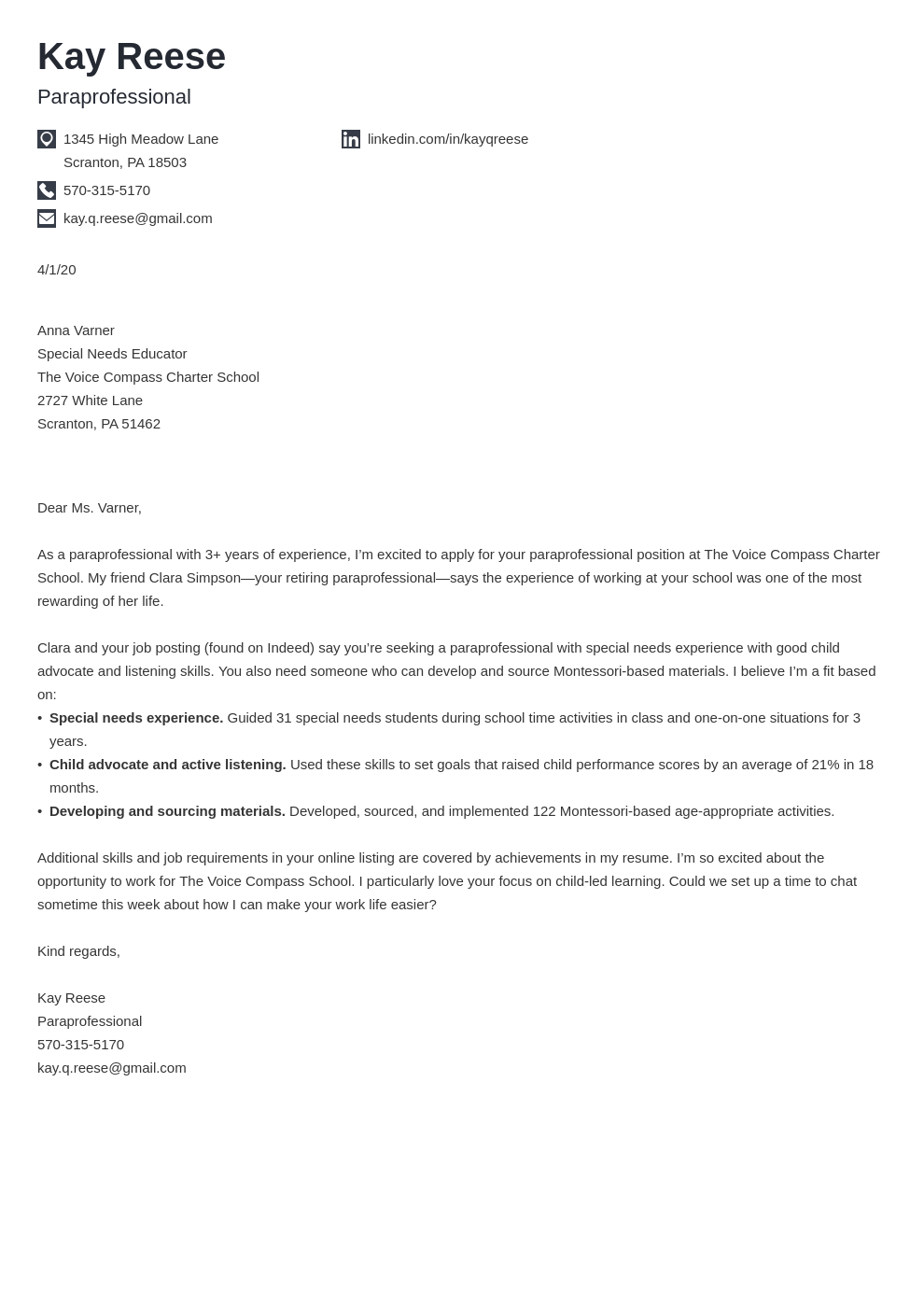 How To Write A Cover Letter For A Paraprofessional Position - Design Talk