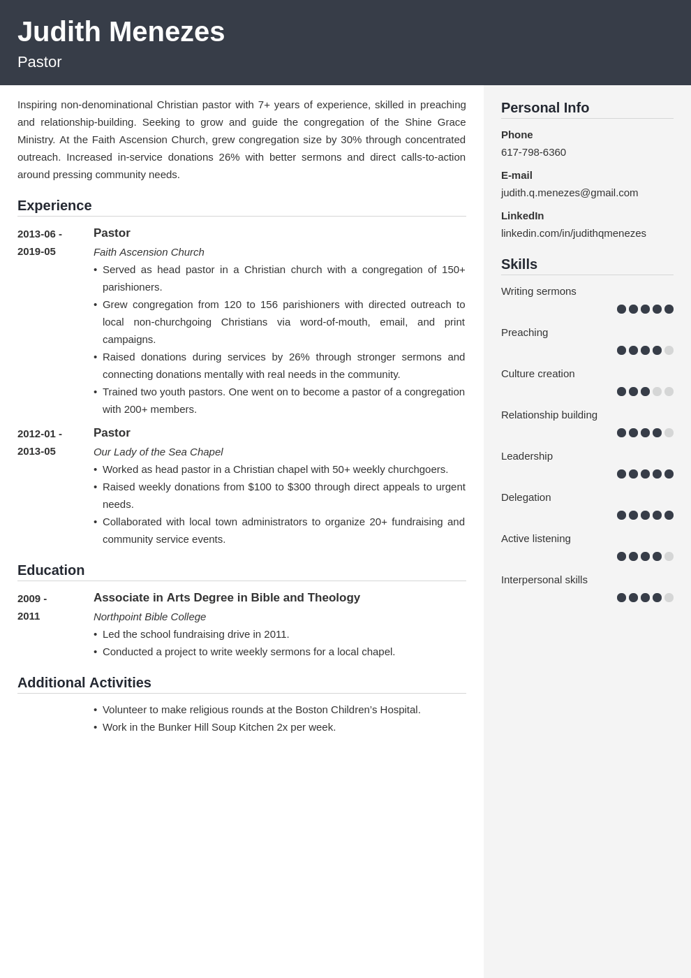 Pastor Resume Template