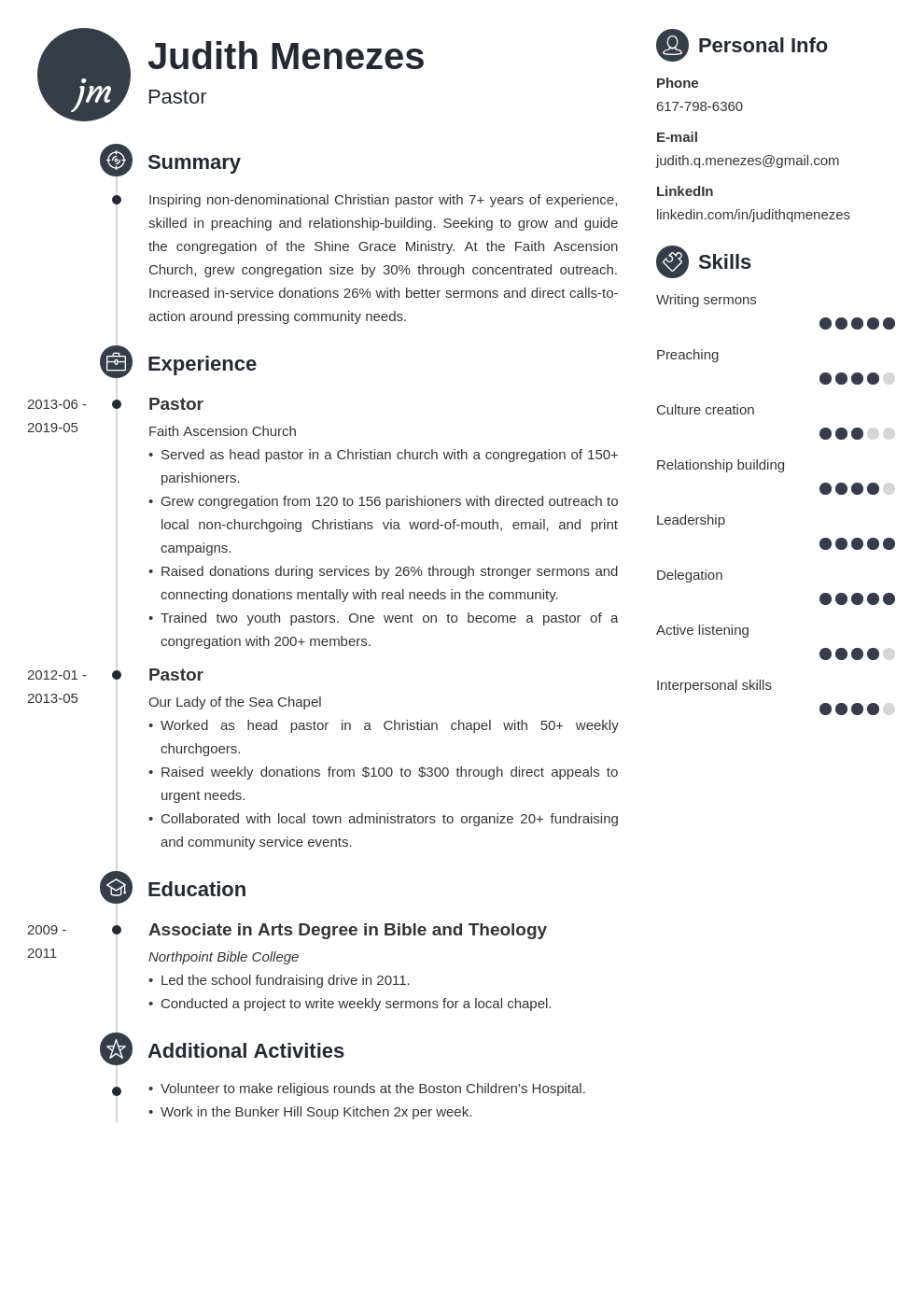 Sample Pastor Resume Templates