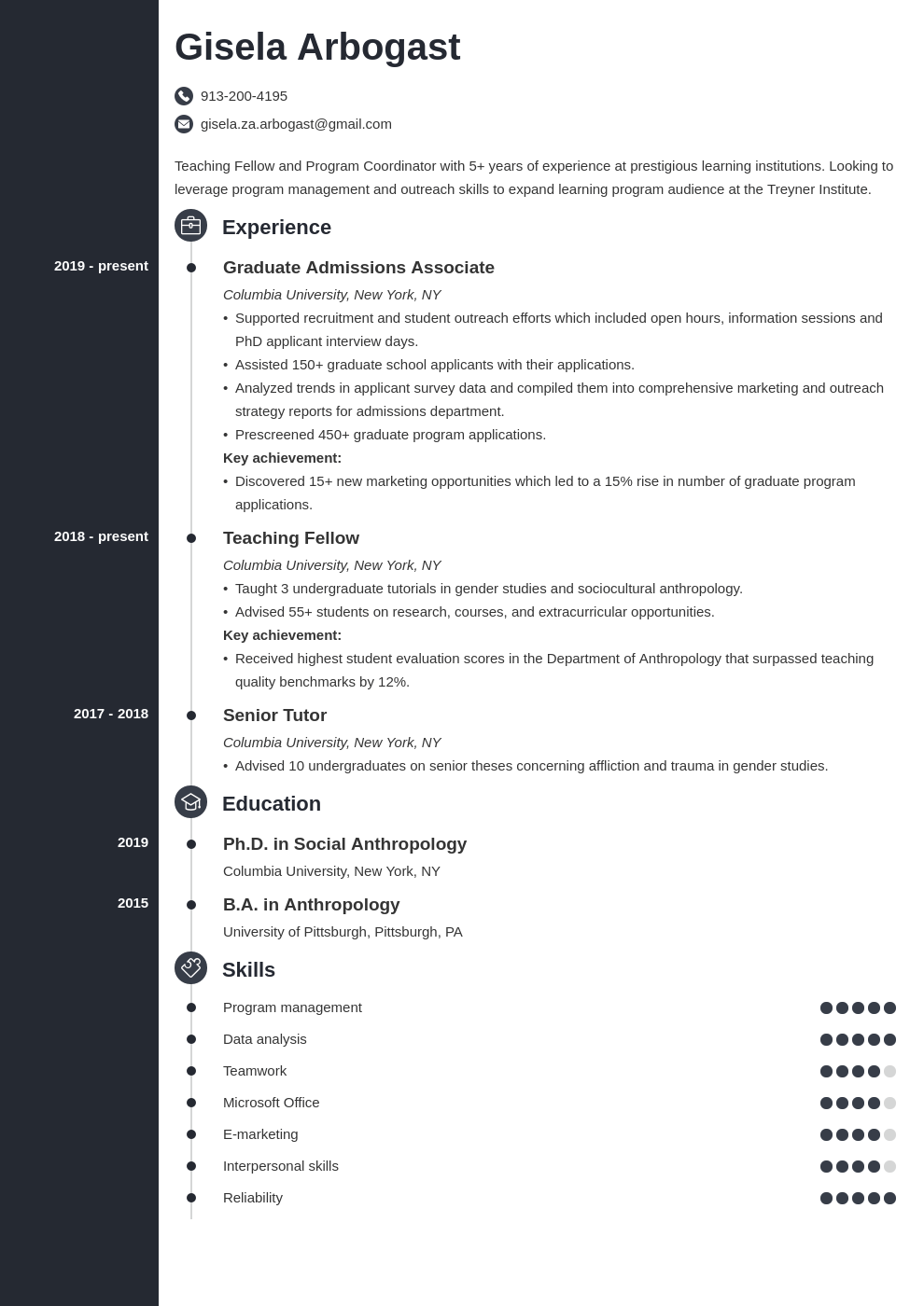 PhD Application Resume Sample