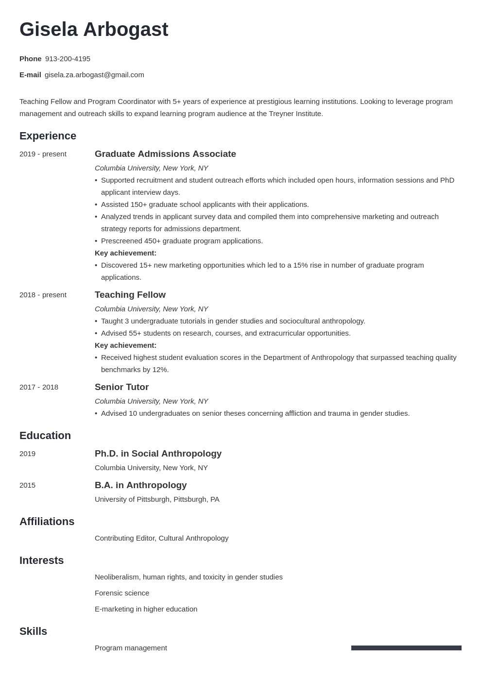 PhD Resume Example For Industry Non Academic Jobs