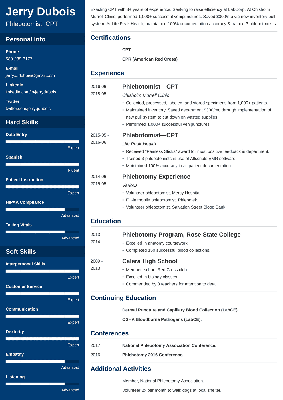 Phlebotomist Resume Examples + Templates for 2026