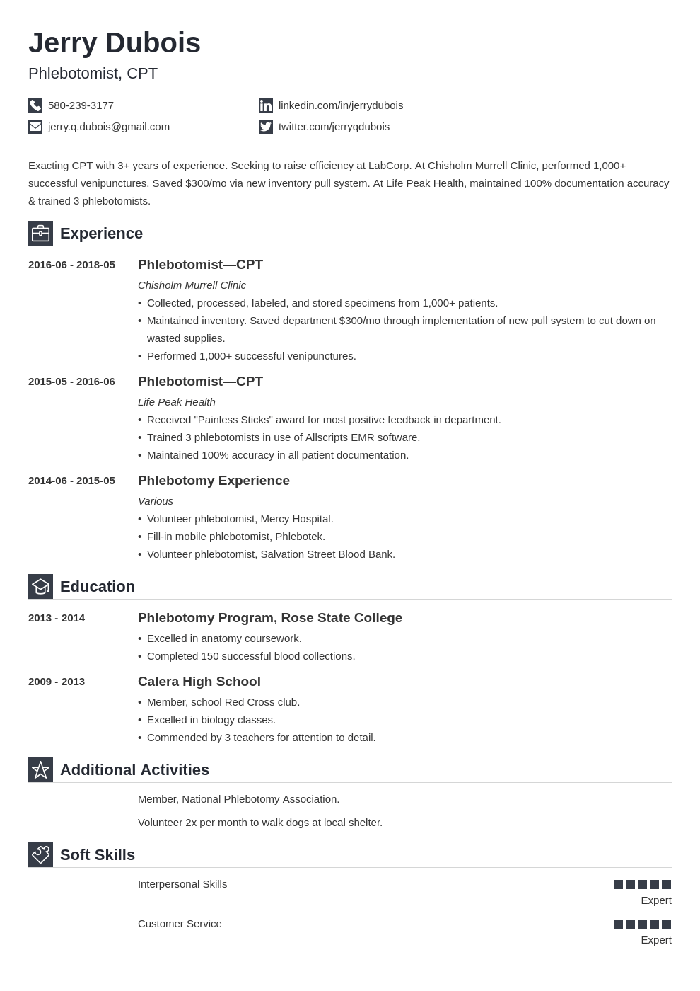 Sample Phlebotomy Resume