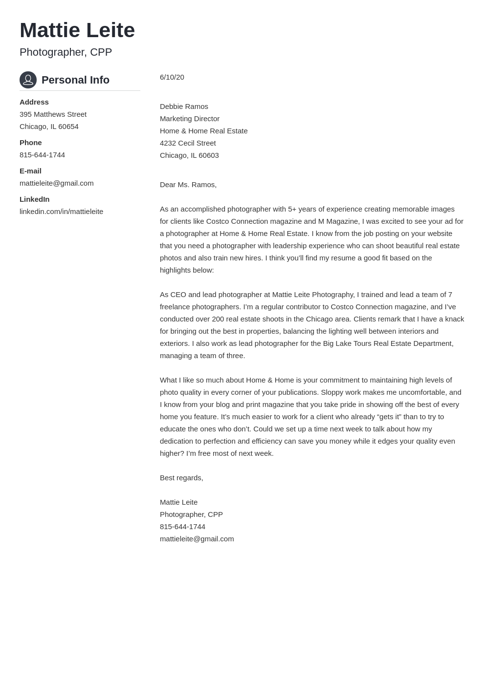 Photographer Cover Letter: Example & Writing Tips