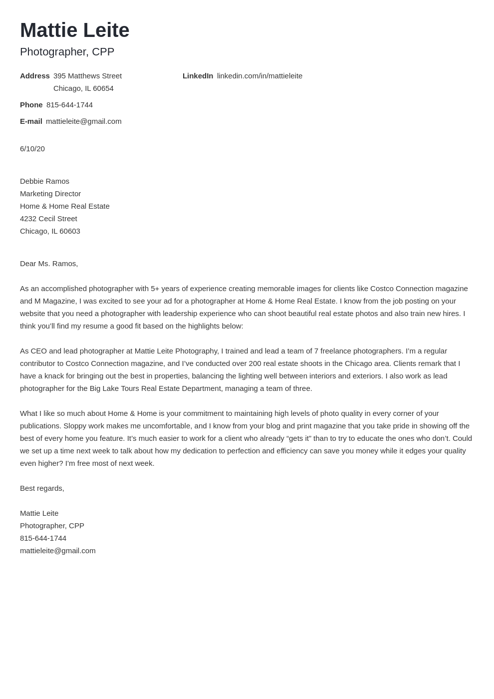 Photographer Cover Letter: Example & Writing Tips [2025]