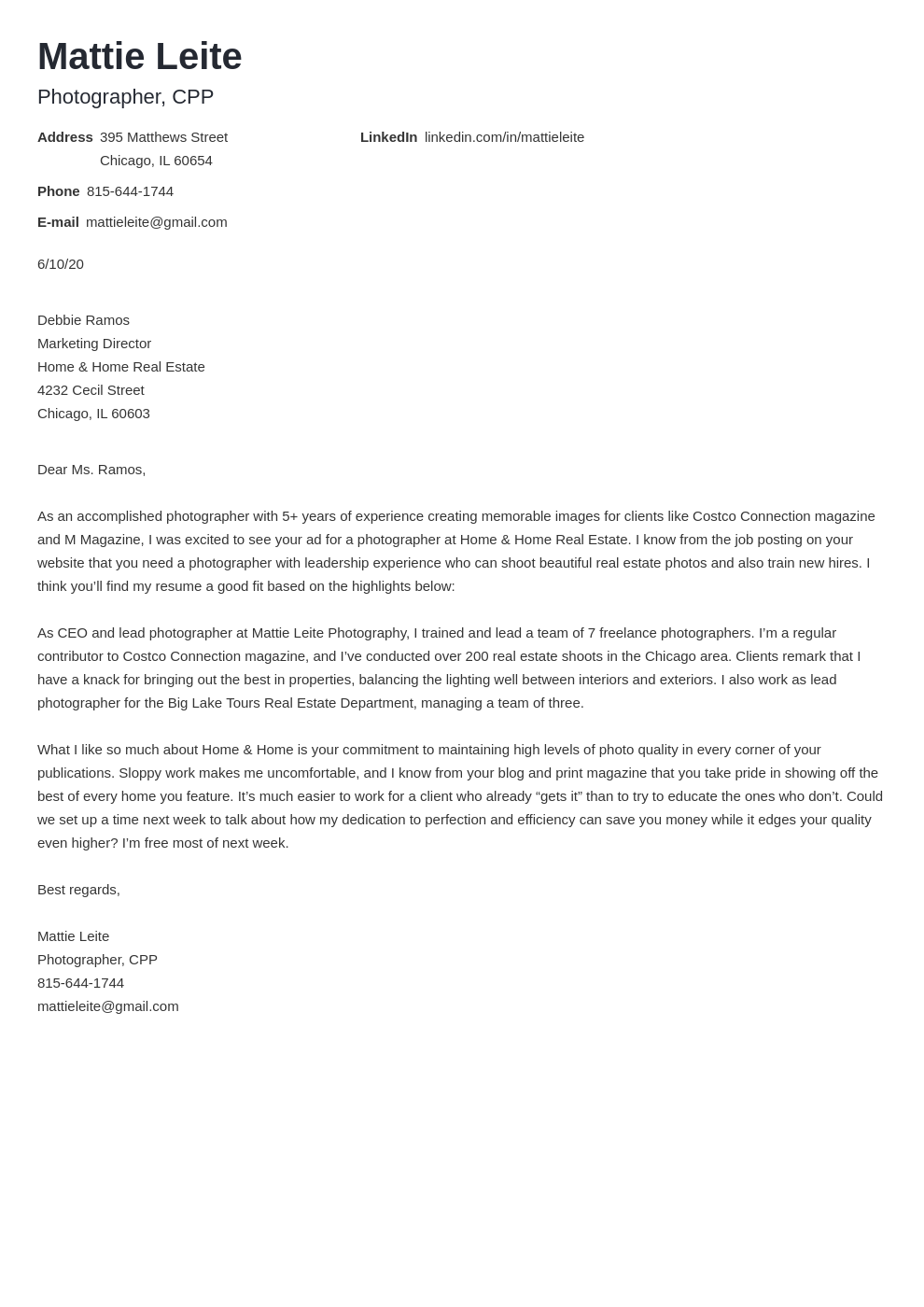 Photographer Cover Letter: Example & Writing Tips