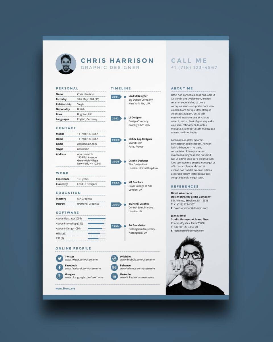 13 Photoshop Illustrator InDesign Resume Templates