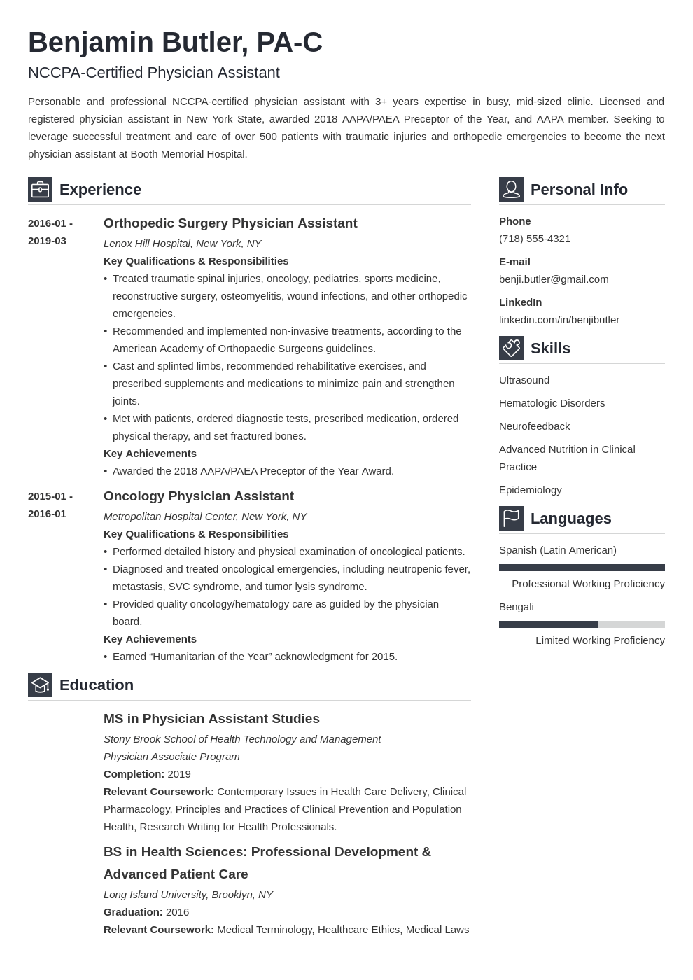Resume For Physician Assistant StephenMcGlothlin Blog