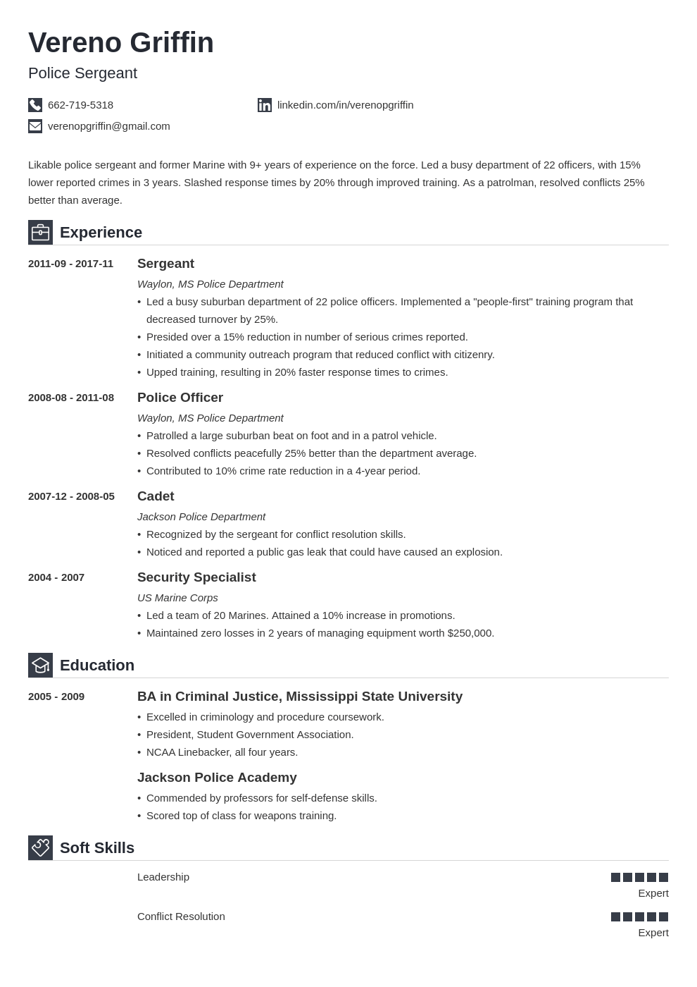 Police Officer Resume Examples Skills Template 2025
