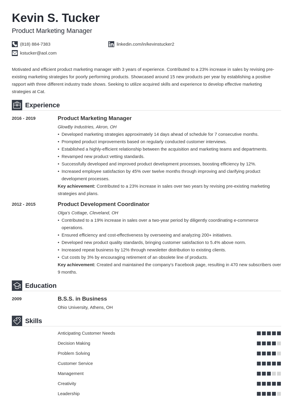 Product Marketing Manager Resume