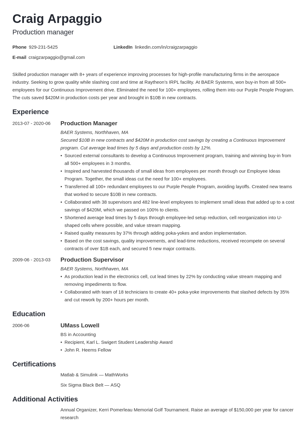 Production Manager Resume Examples And Guide 10 Tips 
