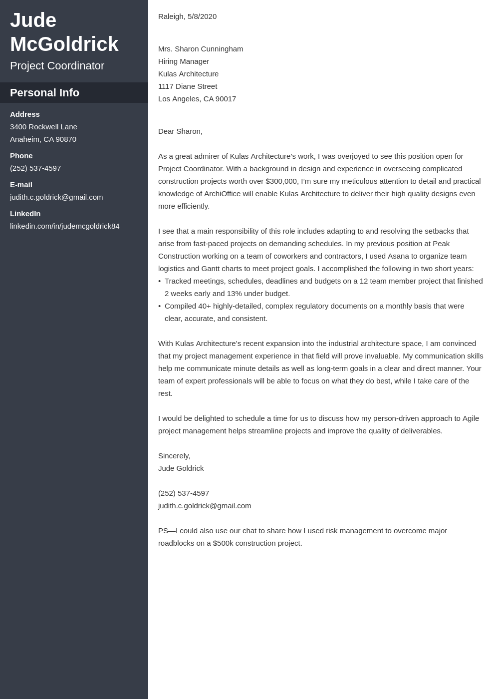 Project Coordinator Cover Letter Samples Writing Guide