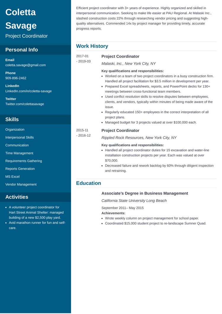 Project Coordinator Resume Samples